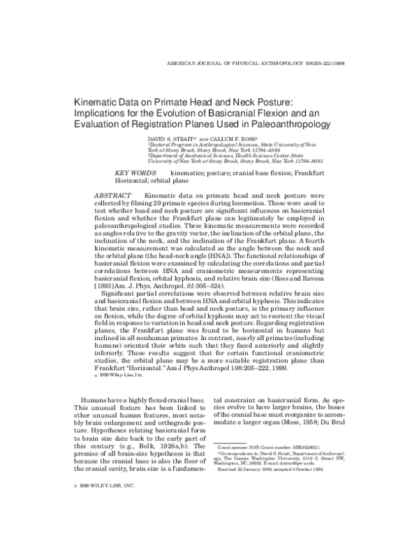 (PDF) Kinematic data on primate head and neck posture: implications for ...