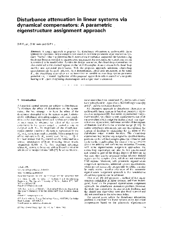 Pdf Disturbance Attenuation In Linear Systems Via Dynamical