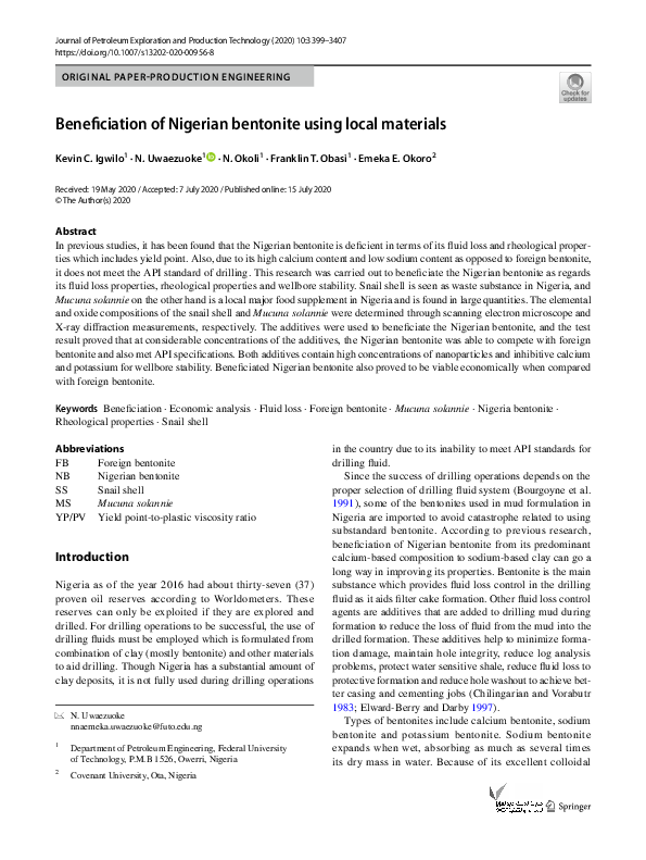 (PDF) Beneficiation of Nigerian bentonite using local materials