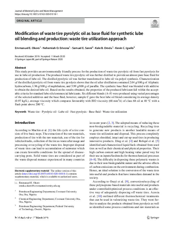 (PDF) Modification of waste tire pyrolytic oil as base fluid for ...