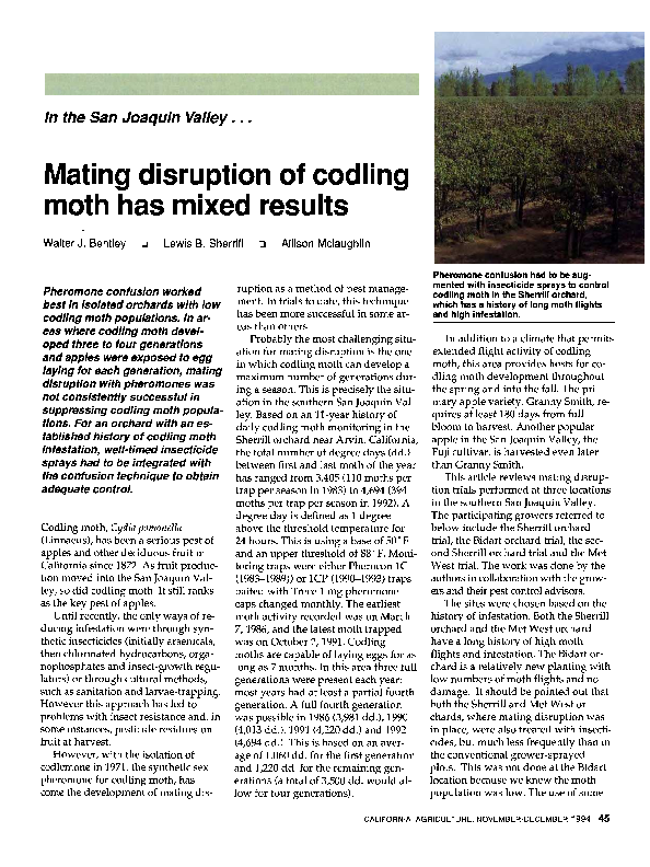(PDF) In the San Joaquin Valley, mating disruption of codling moth has mixed results