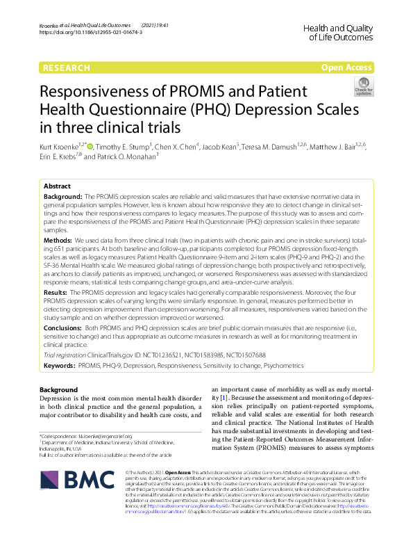 (PDF) Responsiveness of PROMIS and Patient Health Questionnaire (PHQ ...