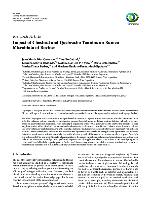 (PDF) Impact of Chestnut and Quebracho Tannins on Rumen Microbiota of ...