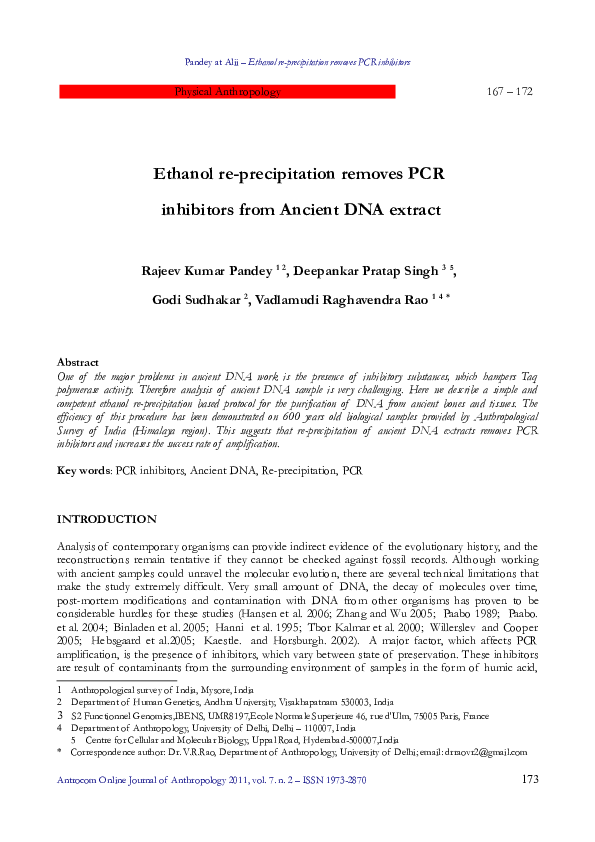 (PDF) Ethanol re-precipitation removes PCR inhibitors from Ancient DNA ...