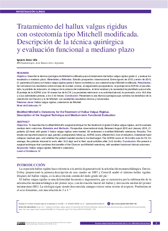 (PDF) Tratamiento del hallux valgus rigidus con osteotomía tipo ...