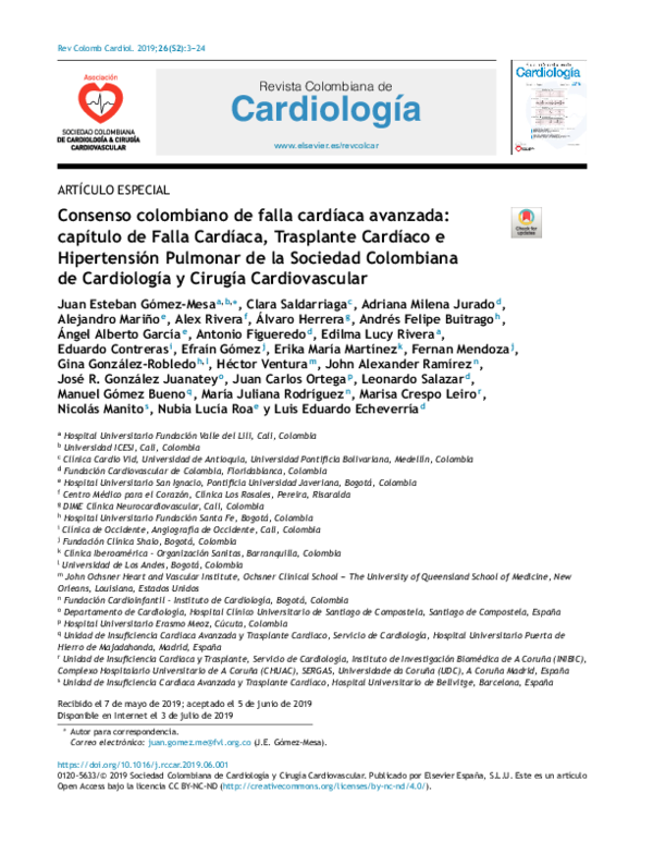 (PDF) Consenso colombiano de falla cardíaca avanzada: capítulo de Falla Cardíaca, Trasplante ...