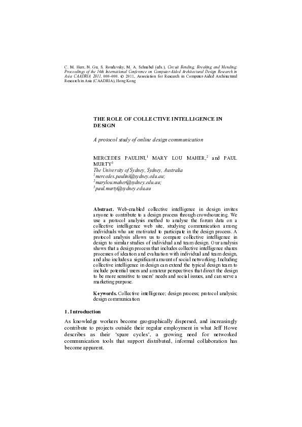 (PDF) The role of collective intelligence in design: A protocol study ...