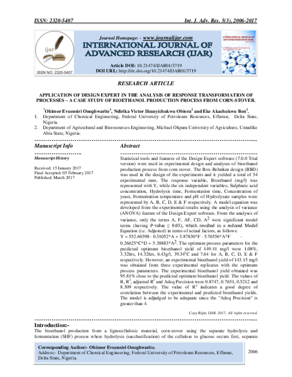 (PDF) Application of Design Expert in the Analysis of Response ...