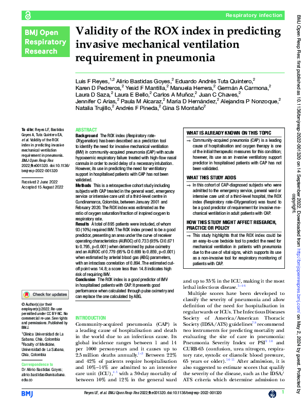(PDF) Validity of the ROX index in predicting invasive mechanical ventilation requirement in ...