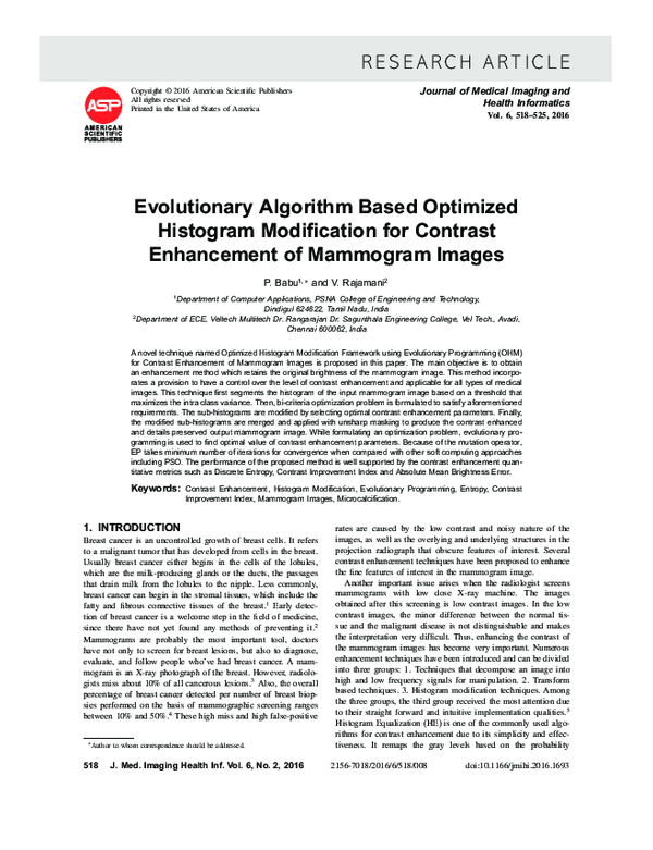 (PDF) Evolutionary Algorithm Based Optimized Histogram Modification for ...