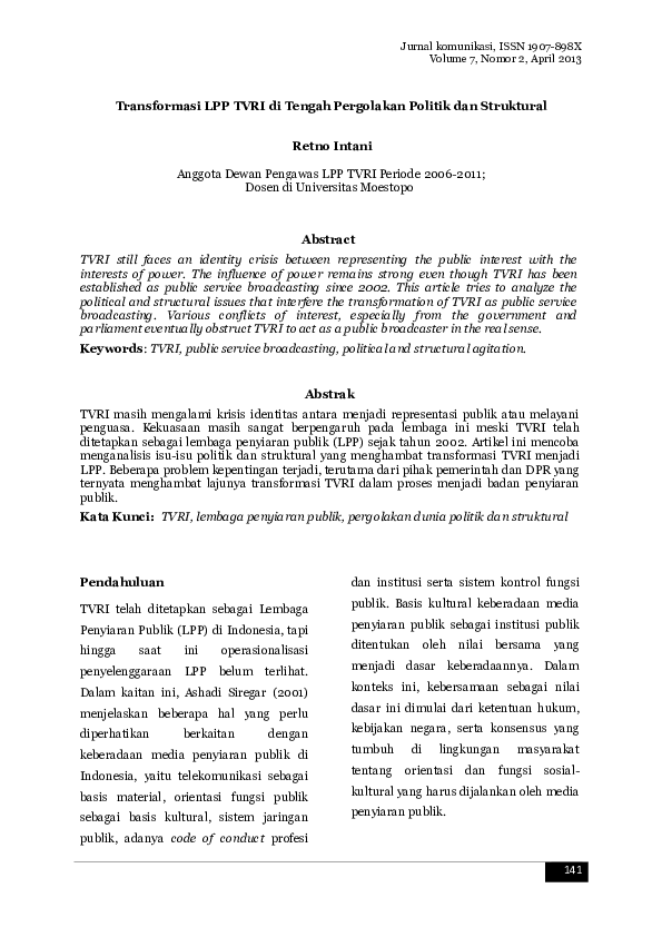 (PDF) Transformasi LPP Tvri DI Tengah Pergolakan Politik Dan Struktural | R I - Academia.edu
