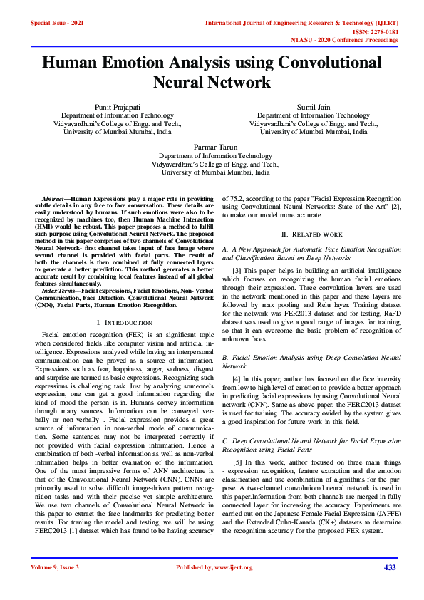 (PDF) Human Emotion Analysis using Convolutional Neural Network
