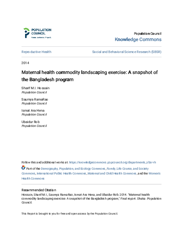 (PDF) Maternal health commodity landscaping exercise: A snapshot of the Bangladesh program