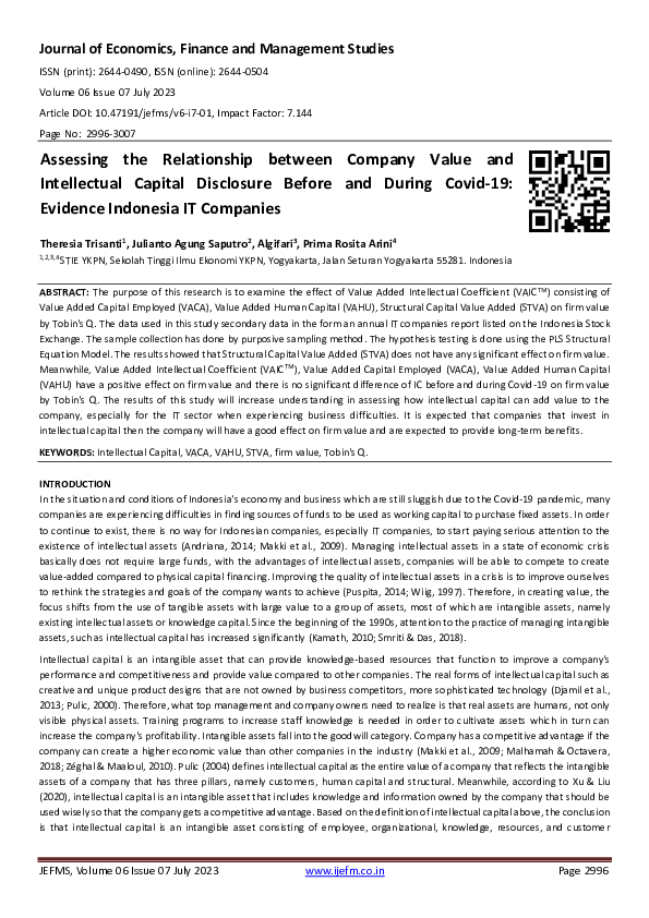 (PDF) Assessing the Relationship between Company Value and Intellectual ...