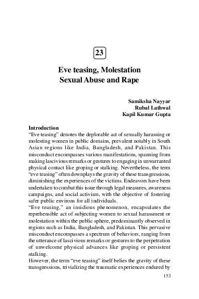 (PDF) Eve teasing, Molestation Sexual Abuse and Rape