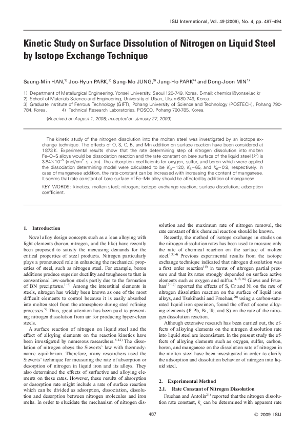 (PDF) Kinetic Study on Surface Dissolution of Nitrogen on Liquid Steel ...