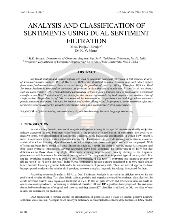 (PDF) Analysis and Classification of Sentiments Using Dual Sentiment ...