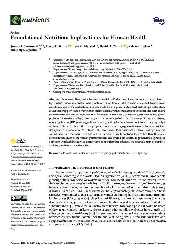 (PDF) Foundational Nutrition: Implications for Human Health