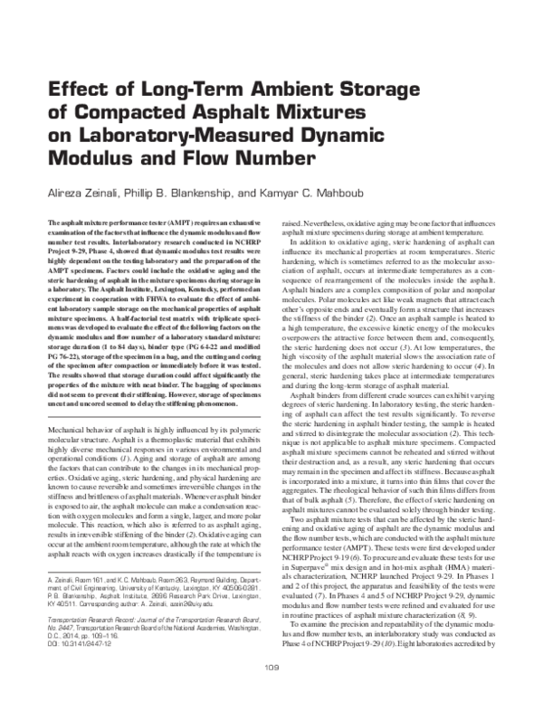 (PDF) Effect of Long-Term Ambient Storage of Compacted Asphalt Mixtures on Laboratory-Measured ...