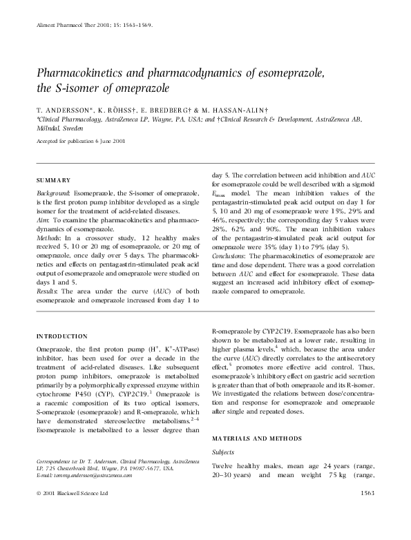 (PDF) Pharmacokinetics and pharmacodynamics of esomeprazole, the S ...
