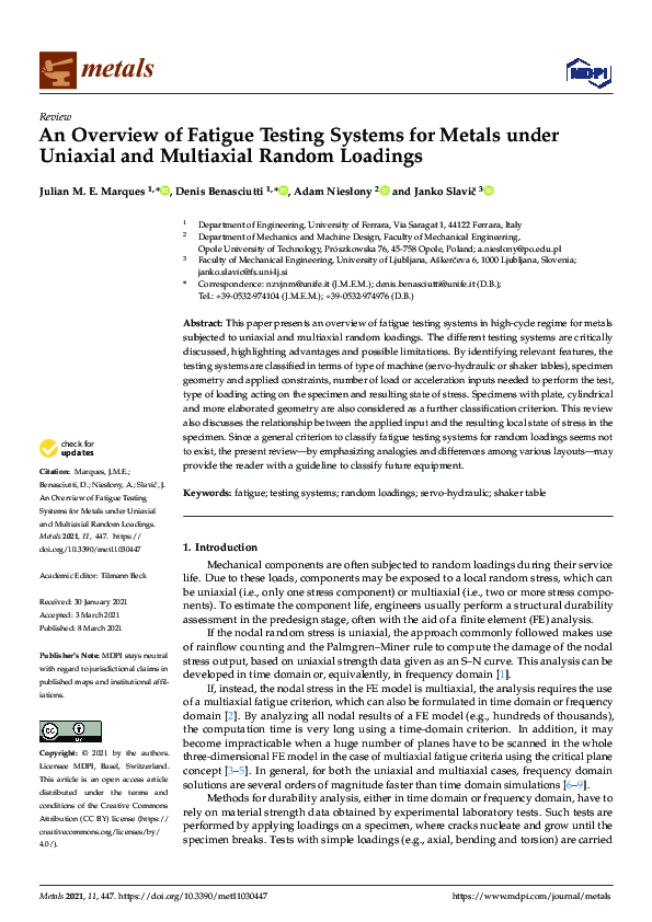 (PDF) An Overview of Fatigue Testing Systems for Metals under Uniaxial ...