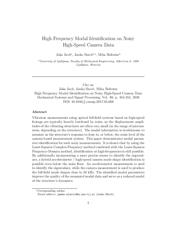 (PDF) High frequency modal identification on noisy high-speed camera ...