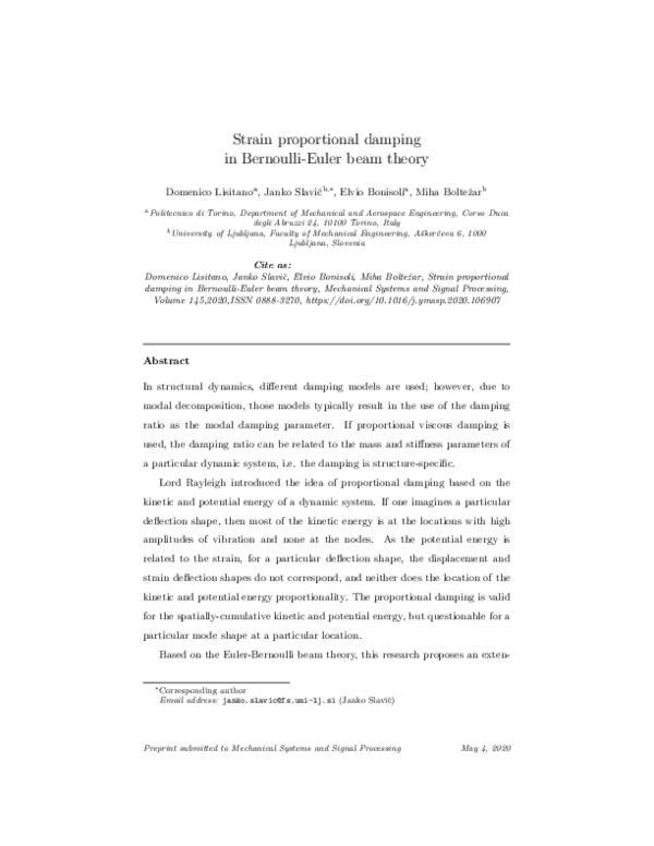 (PDF) Strain proportional damping in Bernoulli-Euler beam theory