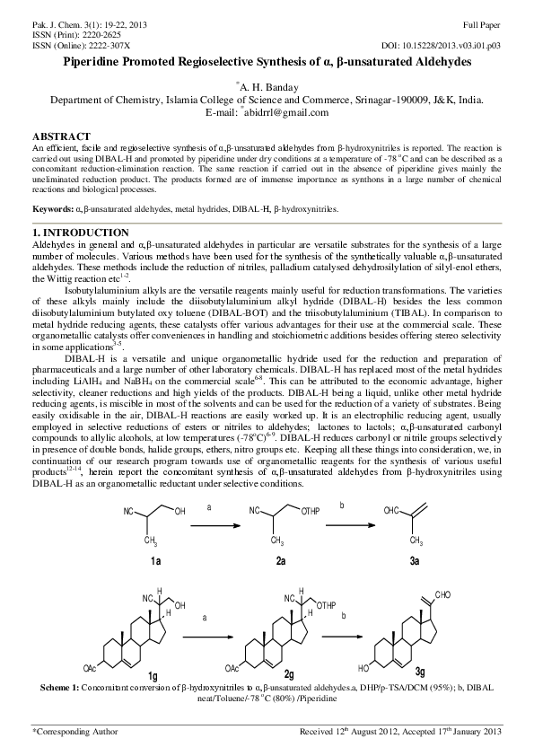 (PDF) Piperidine Promoted Regioselective Synthesis of α, β-unsaturated ...