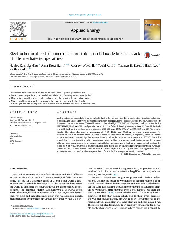 (PDF) Electrochemical performance of a short tubular solid oxide fuel ...