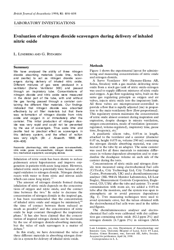 (PDF) Evaluation of nitrogen dioxide scavengers during delivery of ...