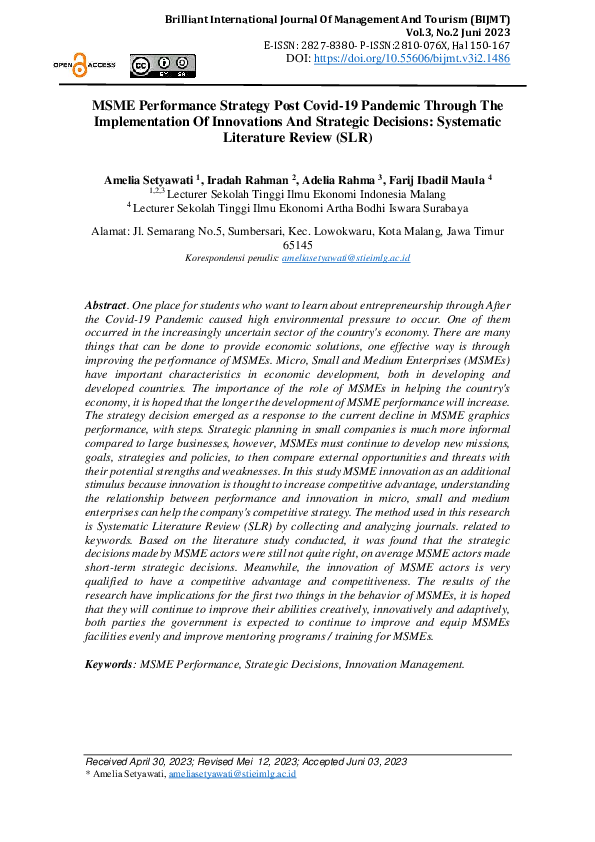 (PDF) MSME Performance Strategy Post Covid-19 Pandemic Through The ...
