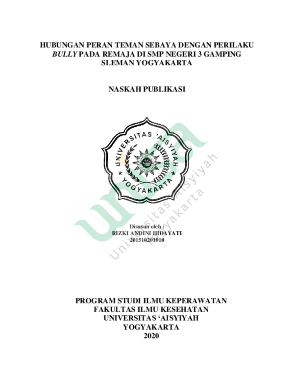 (PDF) Hubungan Peran Teman Sebaya Dengan Perilaku Bully Pada Remaja DI ...