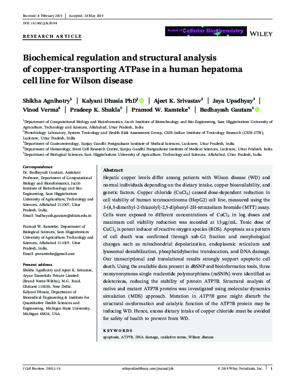 (PDF) Biochemical regulation and structural analysis of copper ...