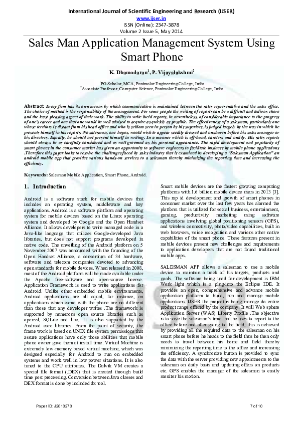 (PDF) Sales Man Application Management System Using Smart Phone