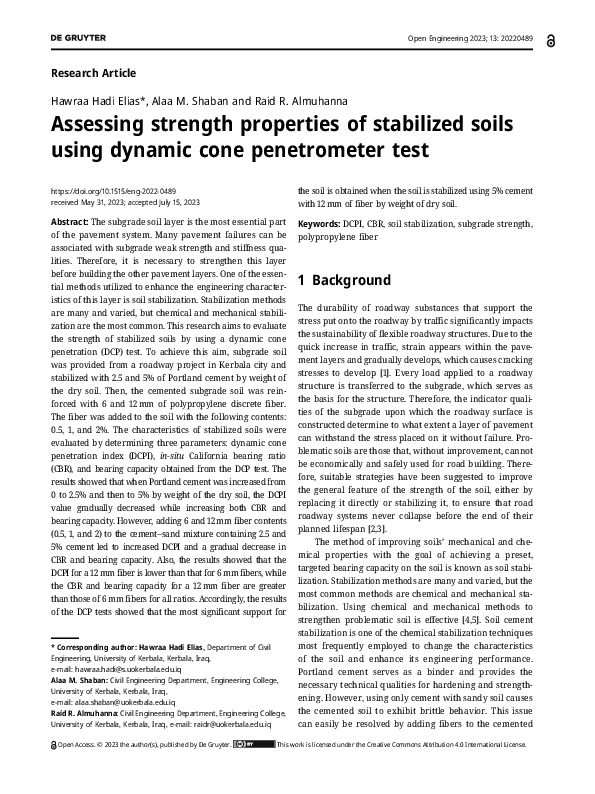 (PDF) Assessing strength properties of stabilized soils using dynamic ...