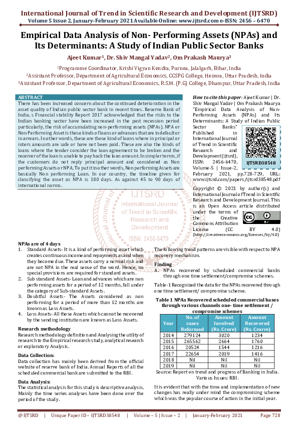 (PDF) Empirical Data Analysis of Non- Performing Assets (NPAs) and Its ...
