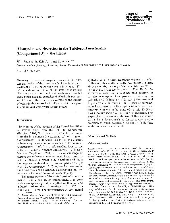 (PDF) Absorption and secretion in the tubiform forestomach (compartment ...
