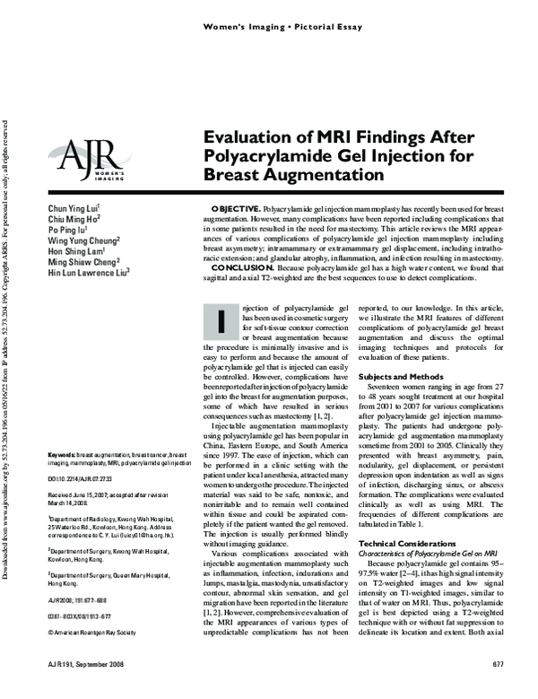 (PDF) Evaluation of MRI Findings After Polyacrylamide Gel Injection for ...