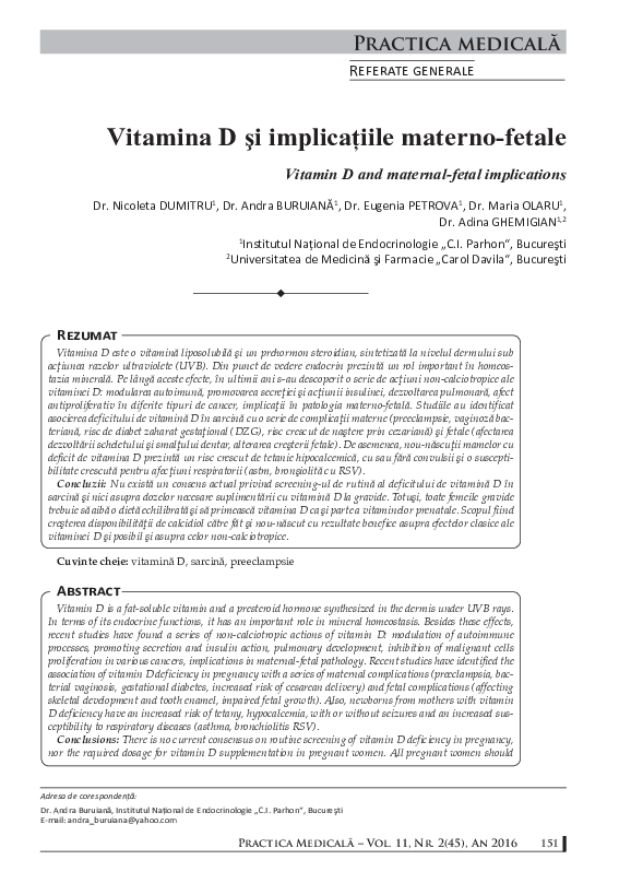 (PDF) Vitamin D and maternal-fetal implications