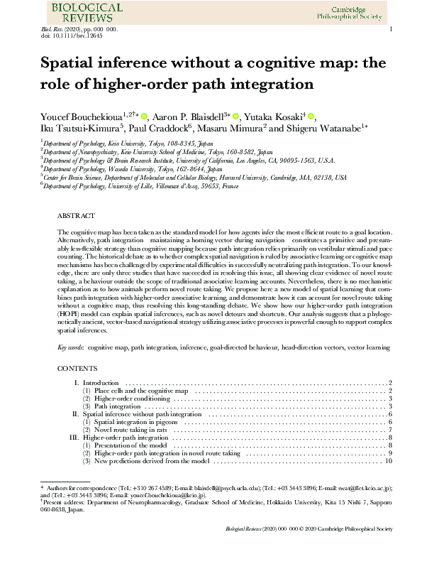 (PDF) Spatial inference without a cognitive map: the role of higher‐order path integration