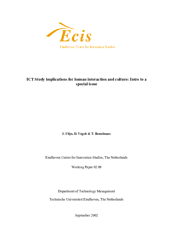 (PDF) ICT Study implications for human interaction and culture: Intro ...
