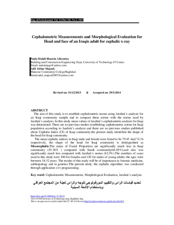 (PDF) Cephalometric Measurements and Morphological Evaluation for Head ...