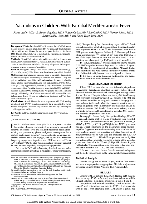 (PDF) Sacroiliitis in Children With Familial Mediterranean Fever