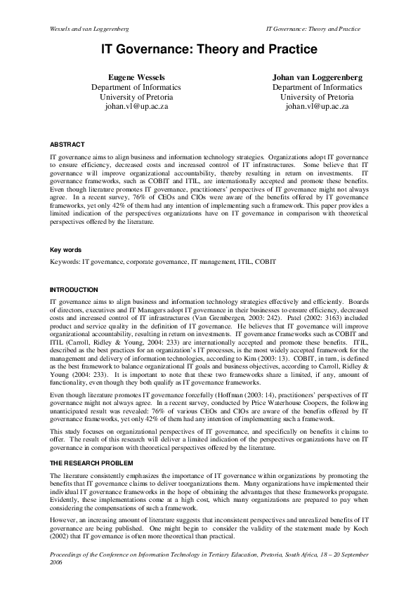 (PDF) IT governance: theory and practice
