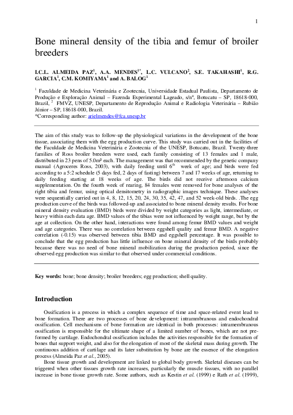 (PDF) Bone mineral density of the tibia and femur of broiler breeders