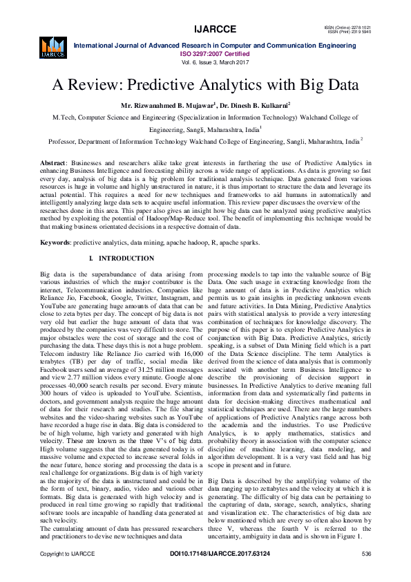 (PDF) A Review: Predictive Analytics with Big Data