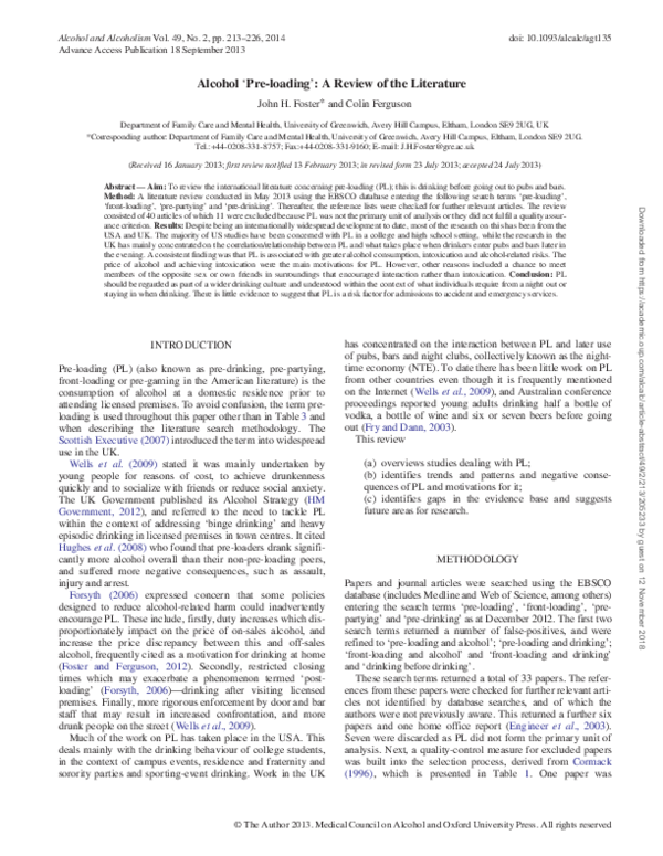 (PDF) Alcohol ‘Pre-loading’: A Review of the Literature