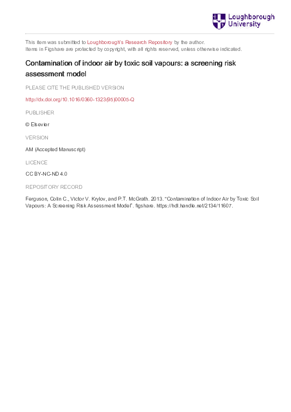 (PDF) Contamination of indoor air by toxic soil vapours: a screening ...