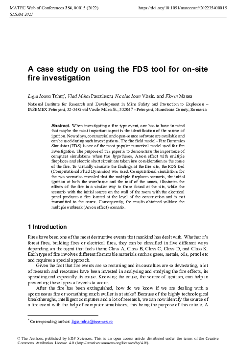 (PDF) A case study on using the FDS tool for on-site fire investigation