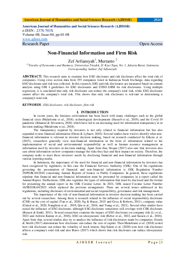 (PDF) Non-Financial Information and Firm Risk